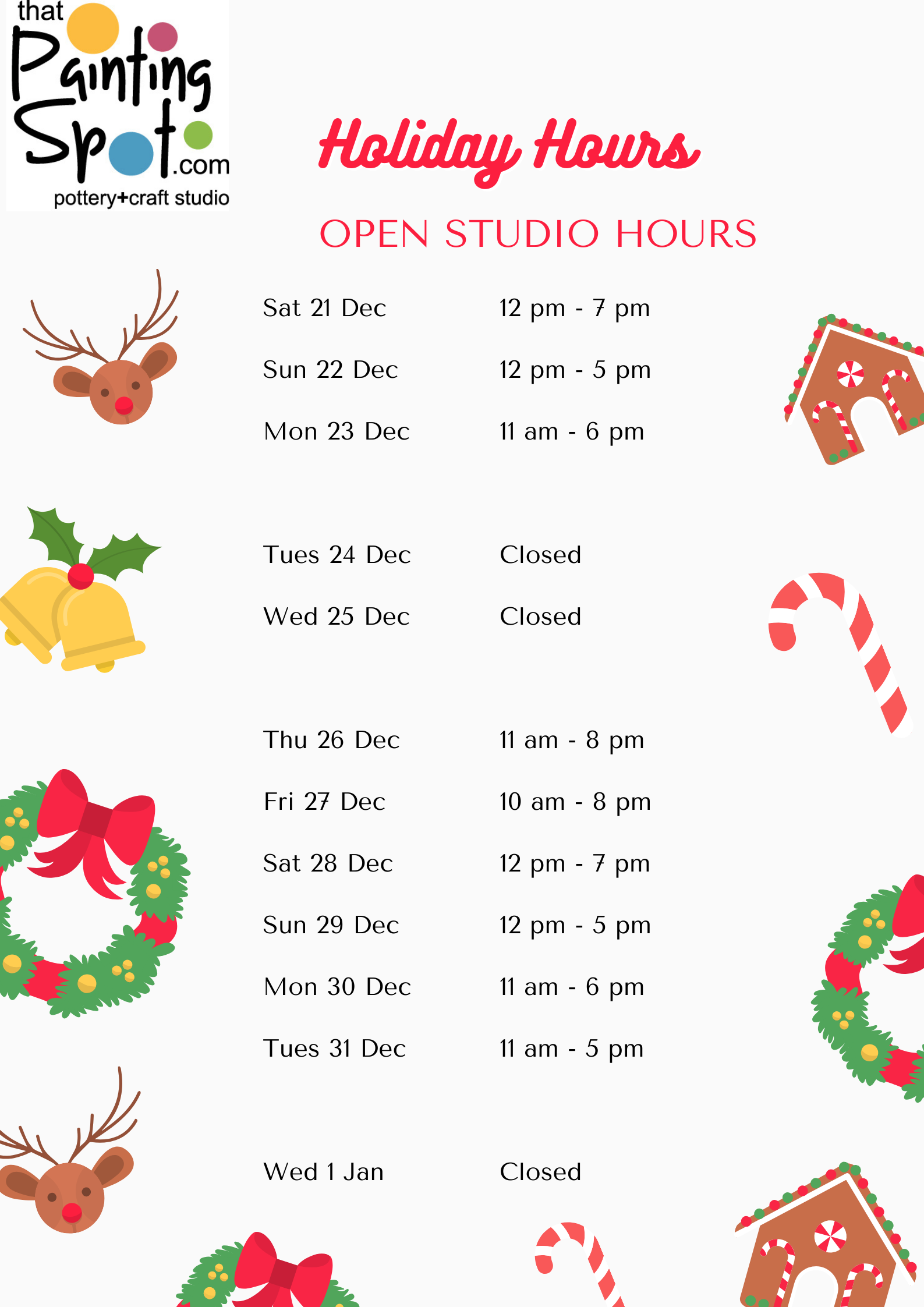 Festive Cute Business Trading Hours Poster | Paint Your Own Pottery ...